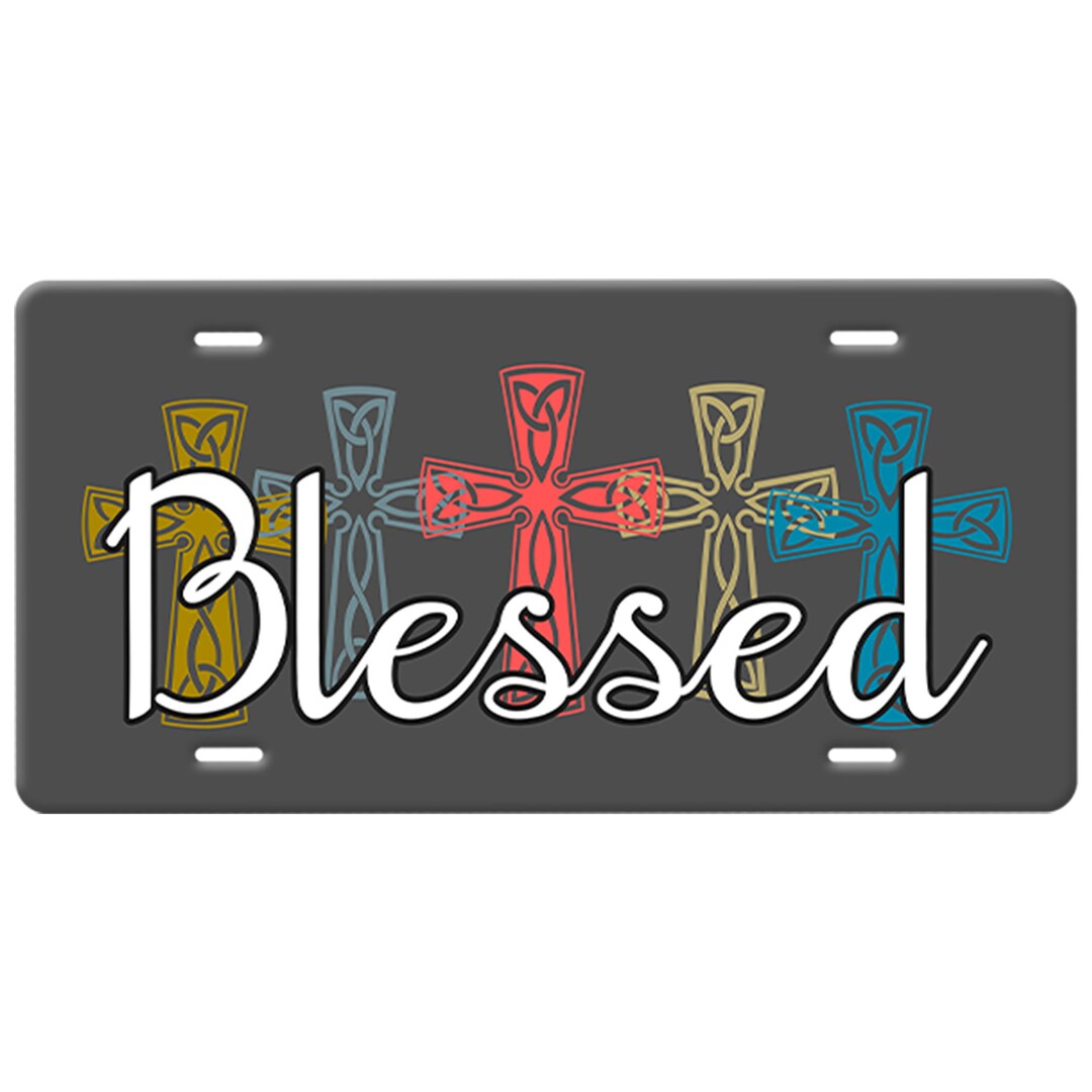 Blessed Christian License Plate-white Quote on A Colorful Cross Display ...