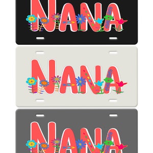 Nana License Plate (grandmother)-coral Quote and Whimsical Flowers Car ...
