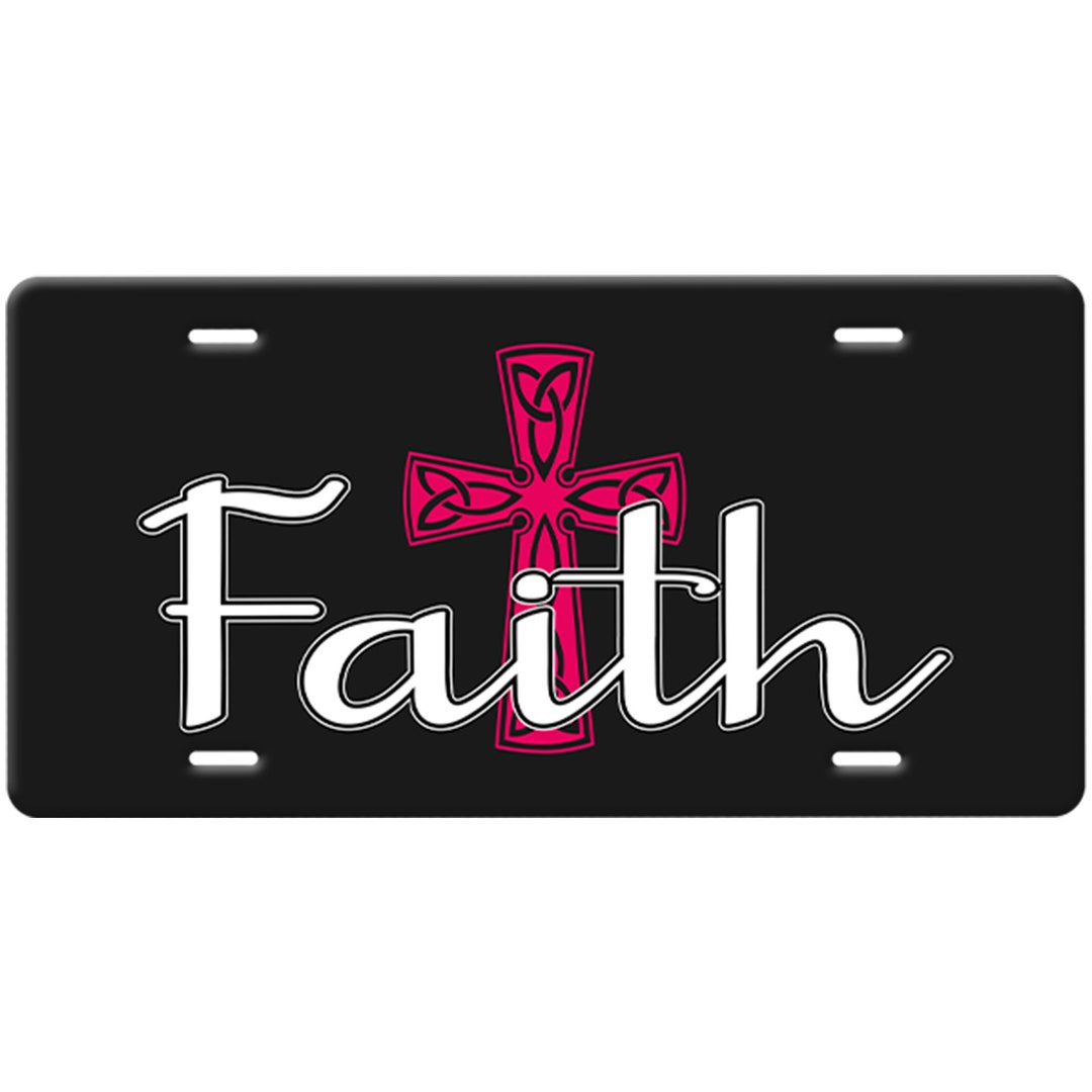 Faith Christian License Plate-white Quote and A Pink Cross on A Black ...