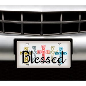 Blessed Christian License Plate-black Quote on A Colorful Cross Display ...