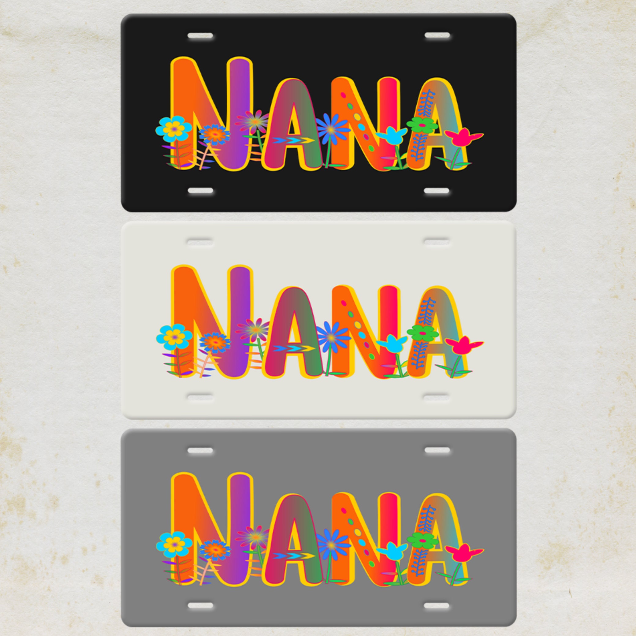 Nana grandmother License Plate-rainbow and Whimsical Flowers | Etsy
