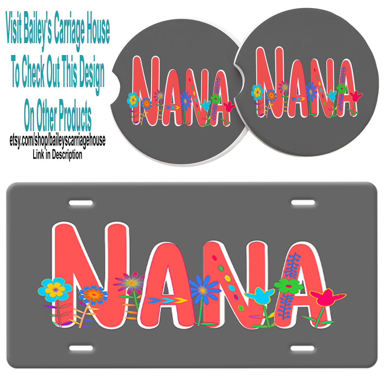 Nana License Plate grandmothercoral Quote and Whimsical - Etsy