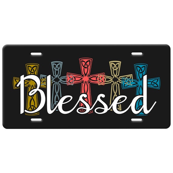 Blessed Christian License Plate-white Quote on A Colorful | Etsy