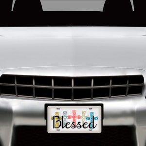 Blessed Christian License Plate-black Quote on A Colorful Cross Display ...