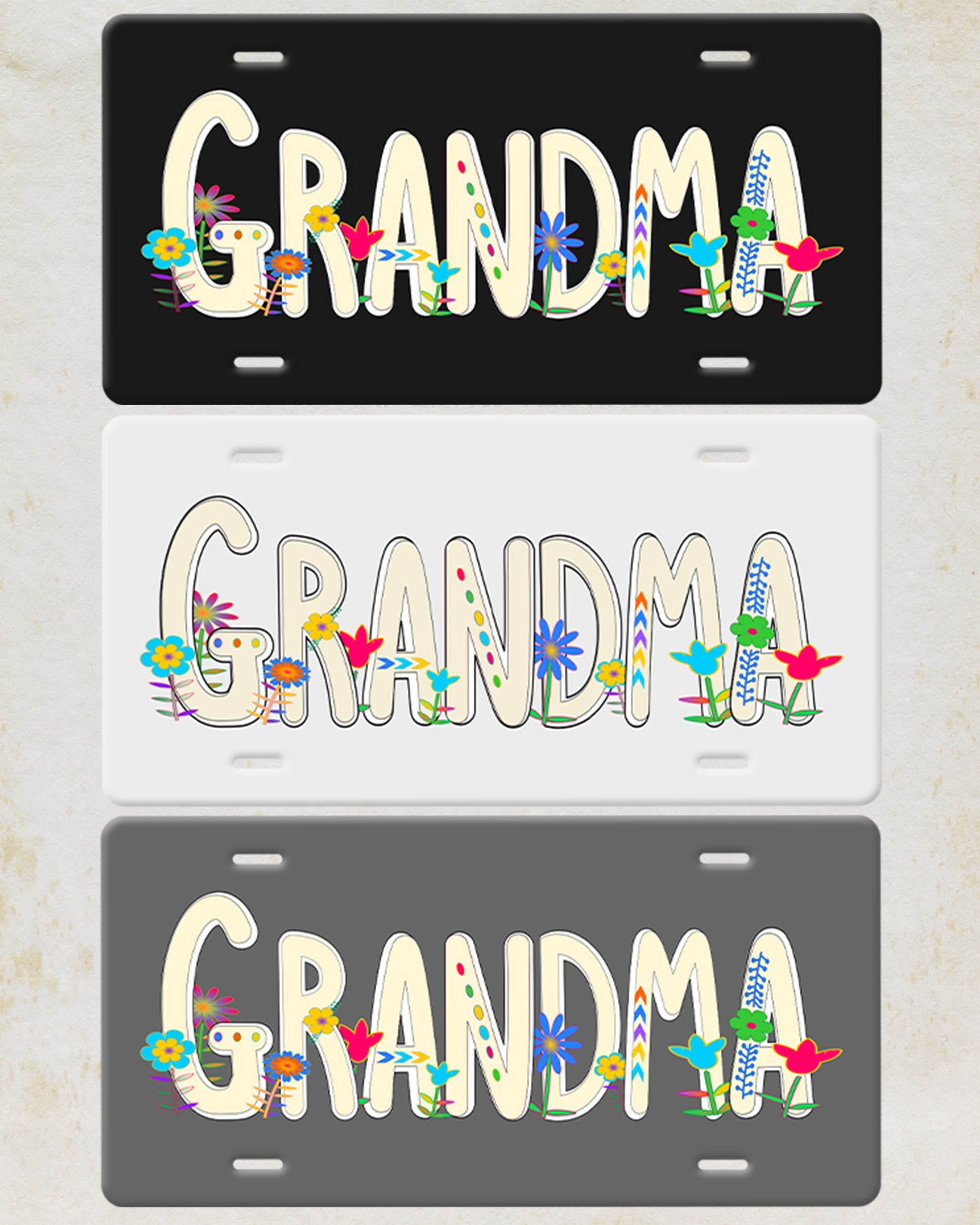 Grandma License Plate grandmother Cream Quote and Whimsical | Etsy