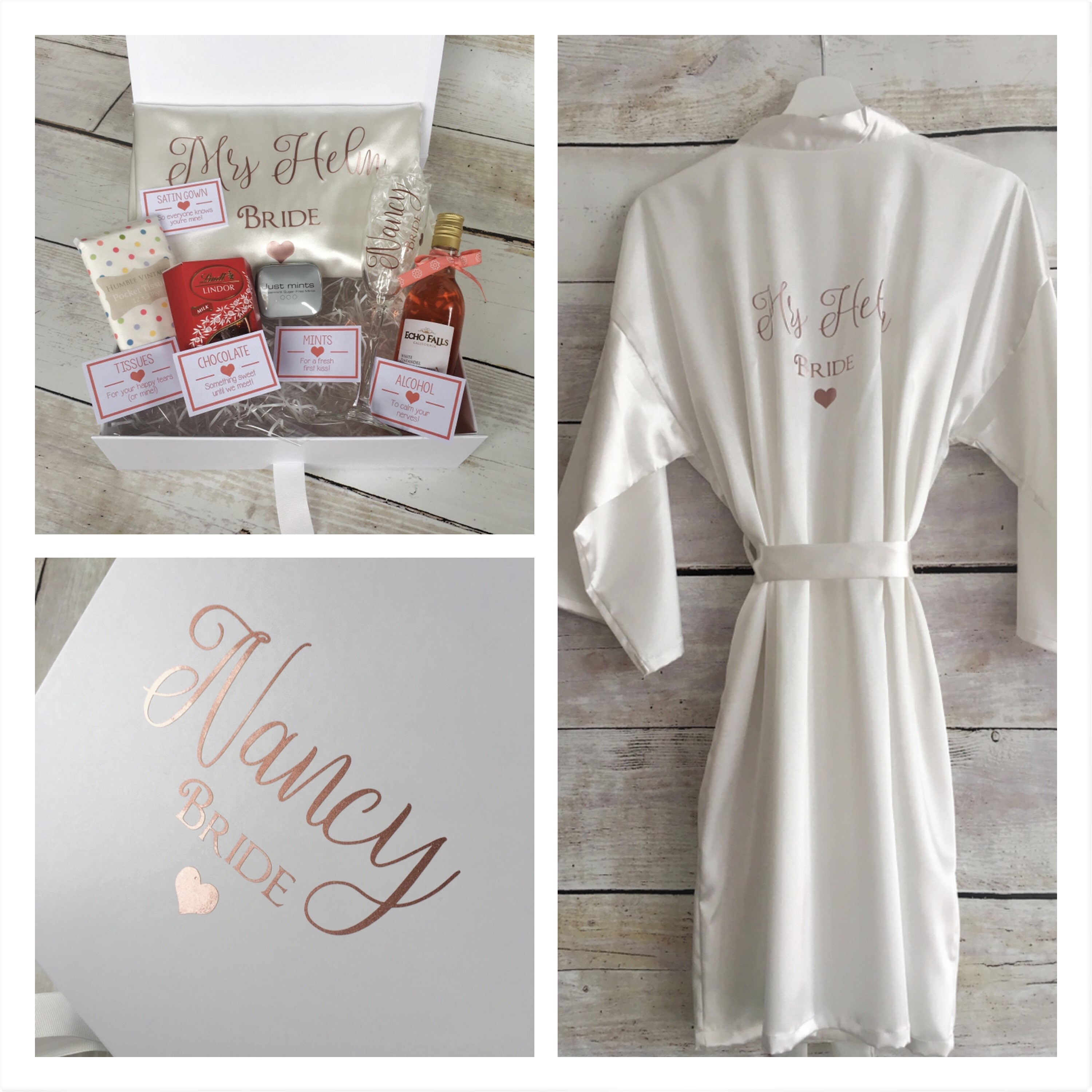 Personalised Bridal Gift Set Hamper Box Satin Robe Champagne - Etsy UK