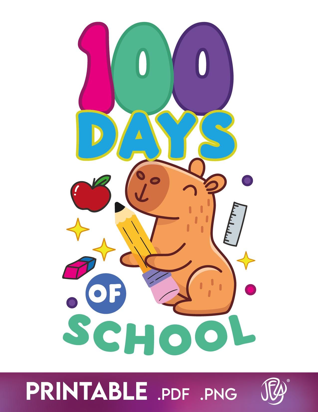 100 Days of School Capybara Design - Etsy