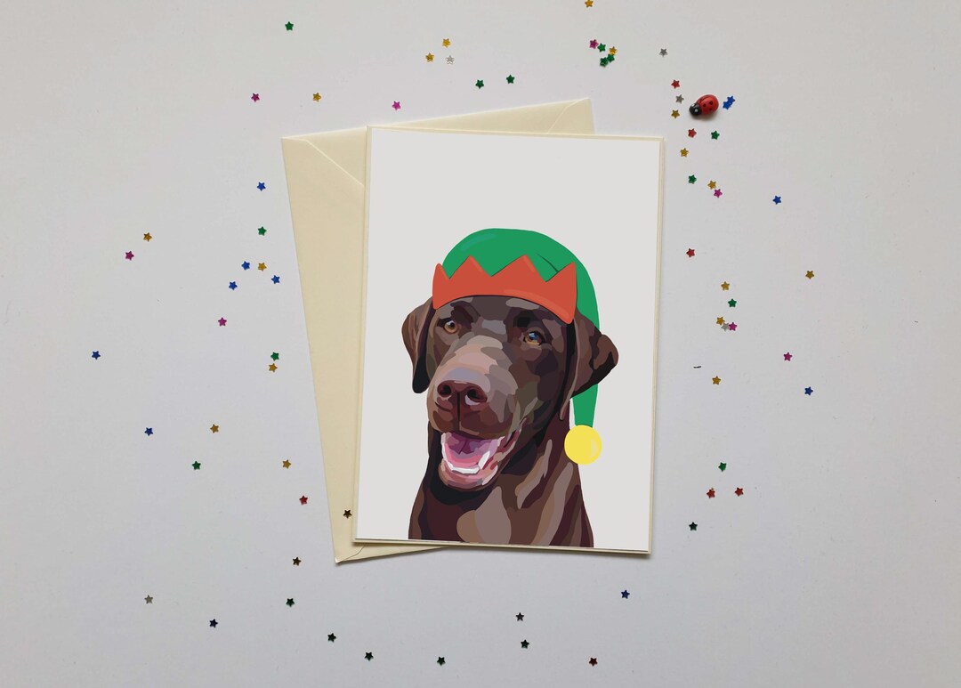 Chocolate Labrador Wearing Elf Hat Christmas Card - Etsy
