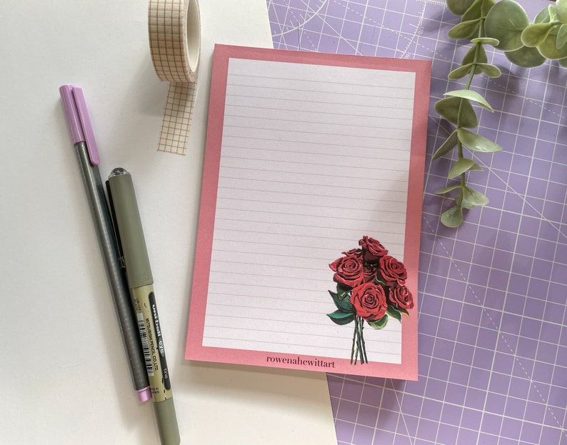 Red Rose Lined Notepad | Tear off Notepad - Etsy