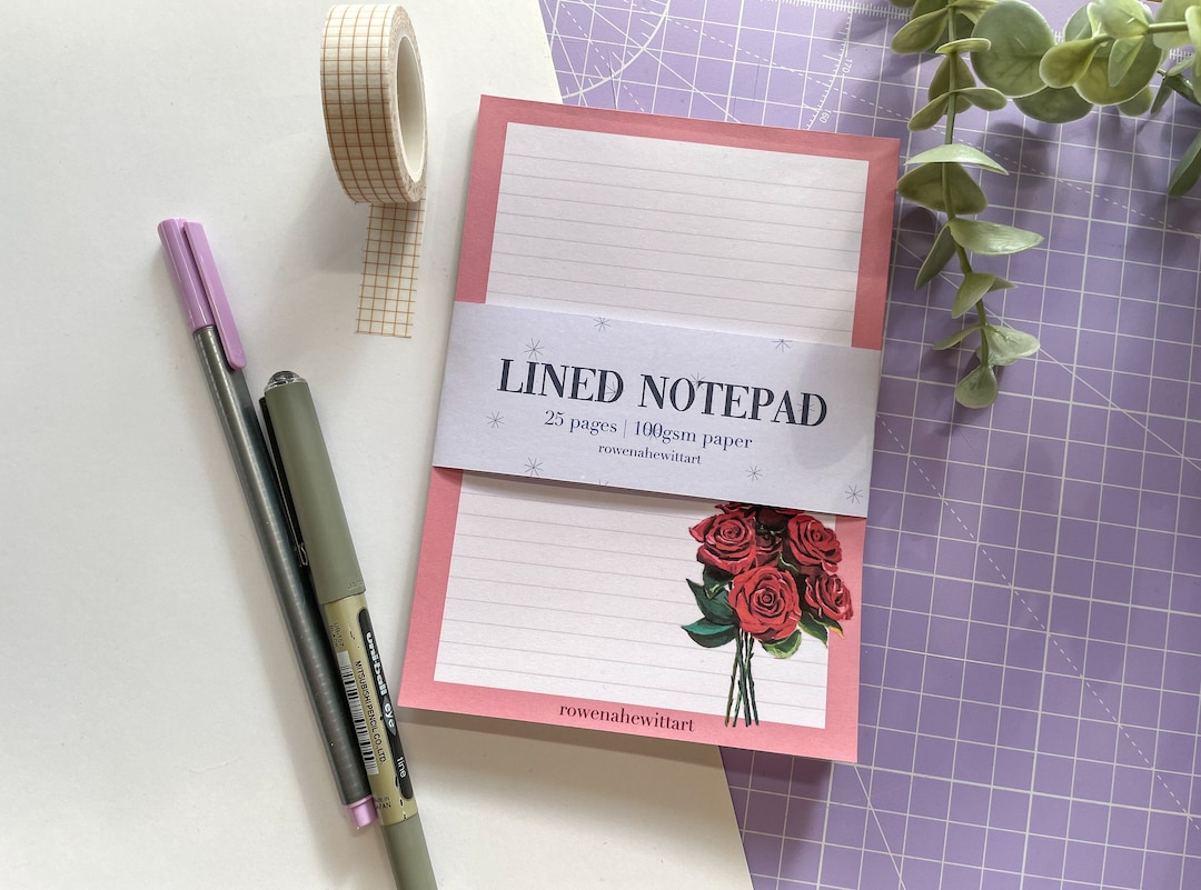 Red Rose Lined Notepad | Tear off Notepad - Etsy