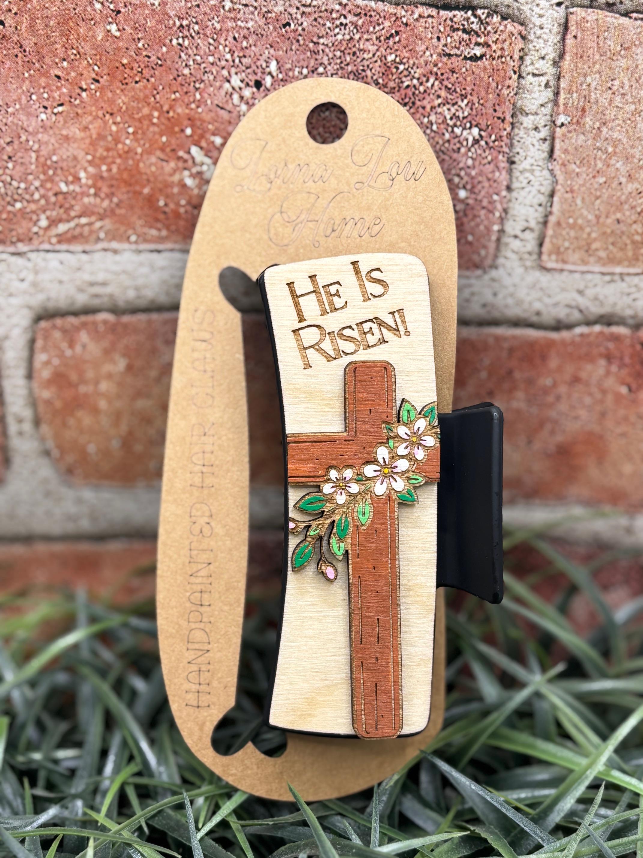 He is Risen Hair Clip SVG | Easter Cross Laser File Claw Design ...