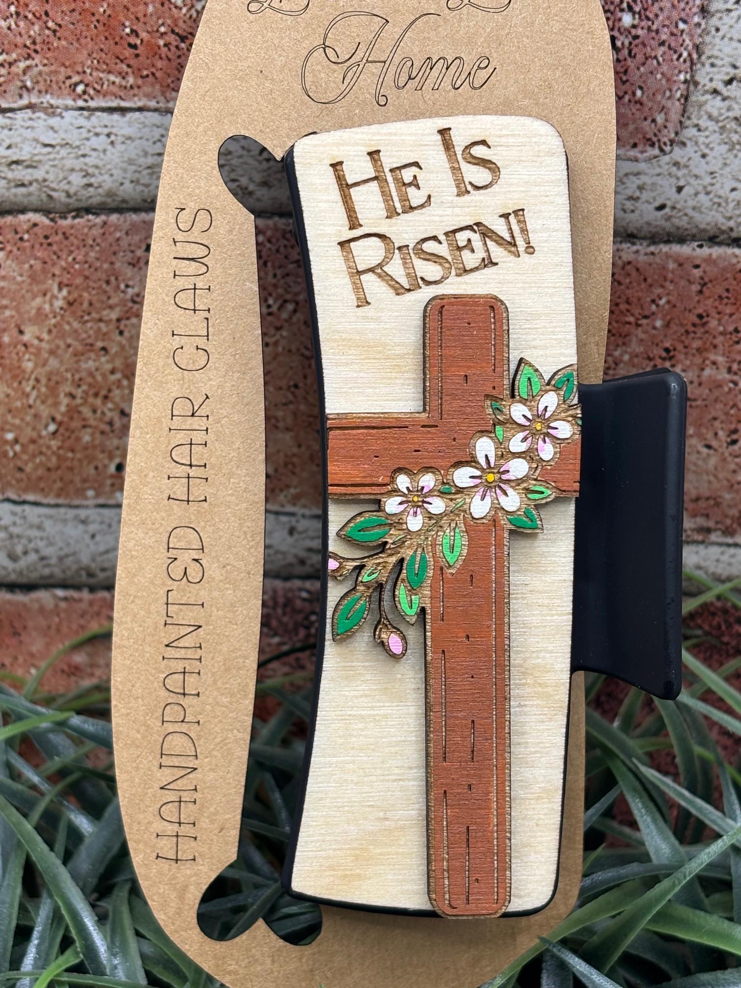 He is Risen Hair Clip SVG | Easter Cross Laser File Claw Design ...