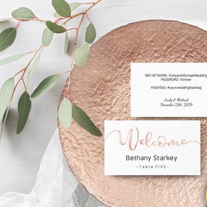 Rose Gold Place Cards Editable PDF Template, Wedding Welcome Table Sign ...
