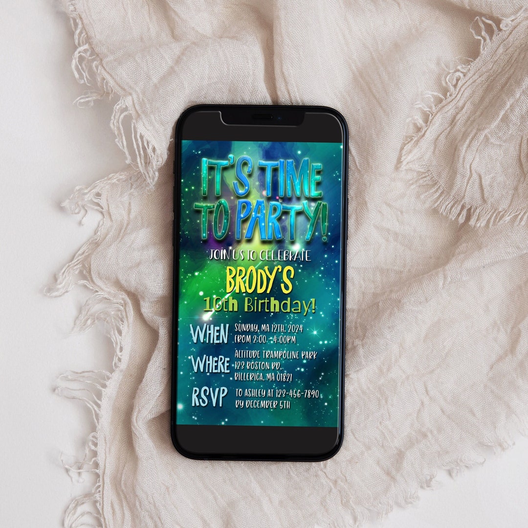 It's Time to Party Starry Night Invitation, Green Blue Yellow Teens ...
