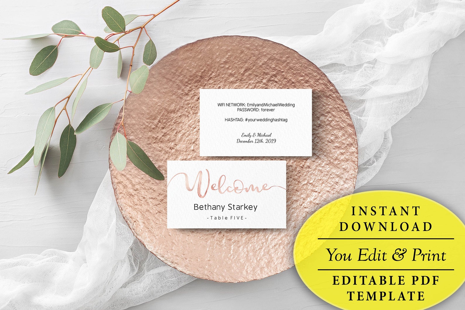 Rose Gold Place Cards Editable PDF Template Wedding Welcome | Etsy