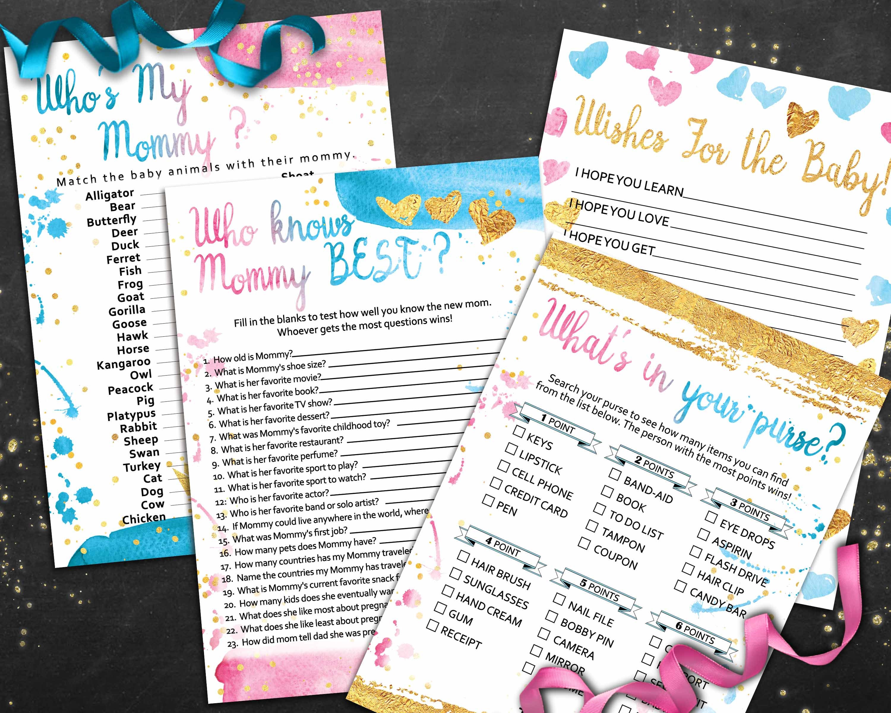 Gender Reveal Games Pink Blue Gold Baby Shower Games Package | Etsy