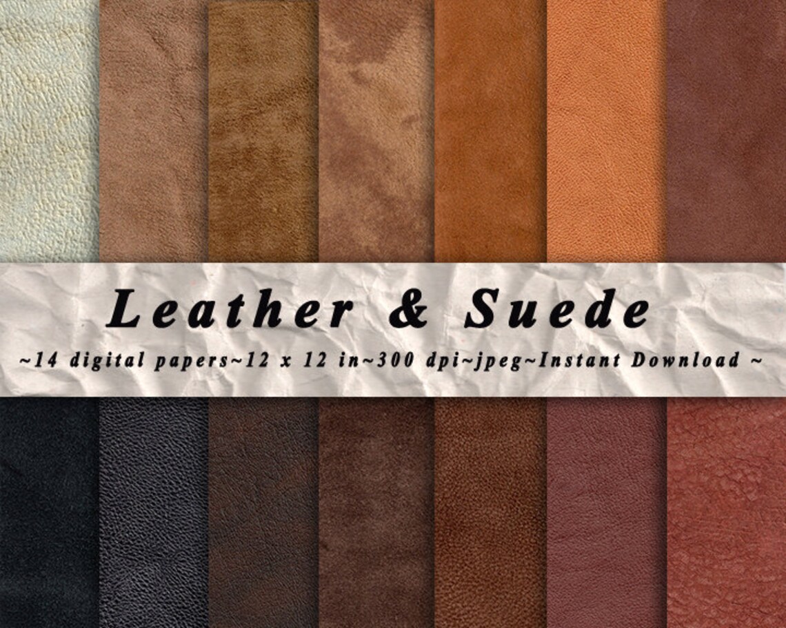Leather Suede Fabric Digital Paper Pack of 14, 300 Dpi, 12"x12" Scanned ...