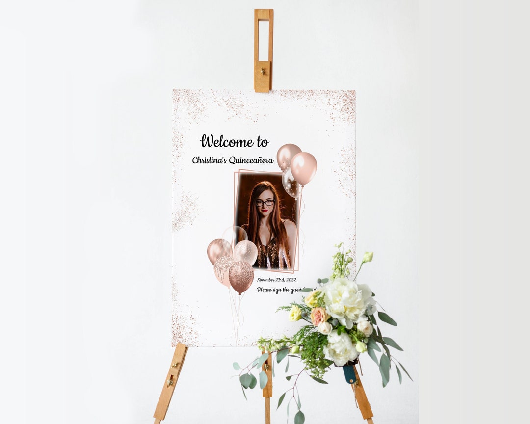 Sweet 16 Sign in Board, Rose Gold Photo Guest Book, Sweet 16 Signature ...