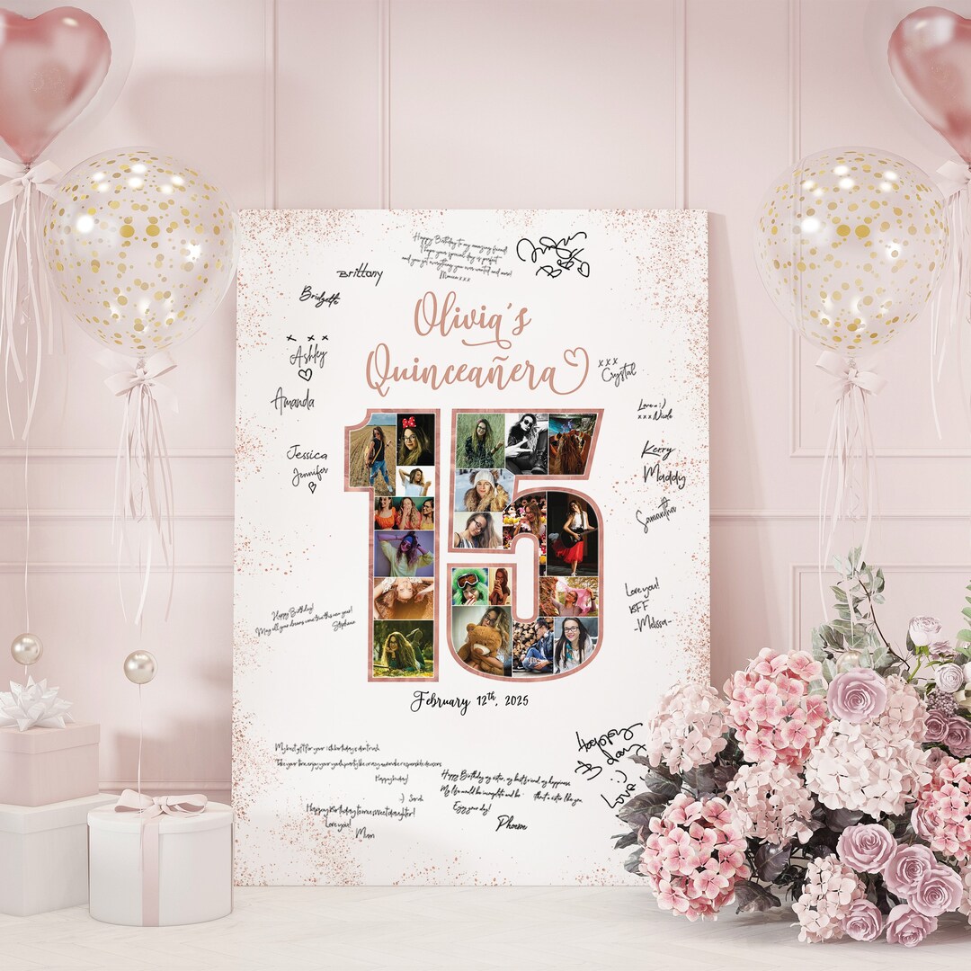 Quinceanera Guest Book Alternative, 15th Birthday Photo Collage ...
