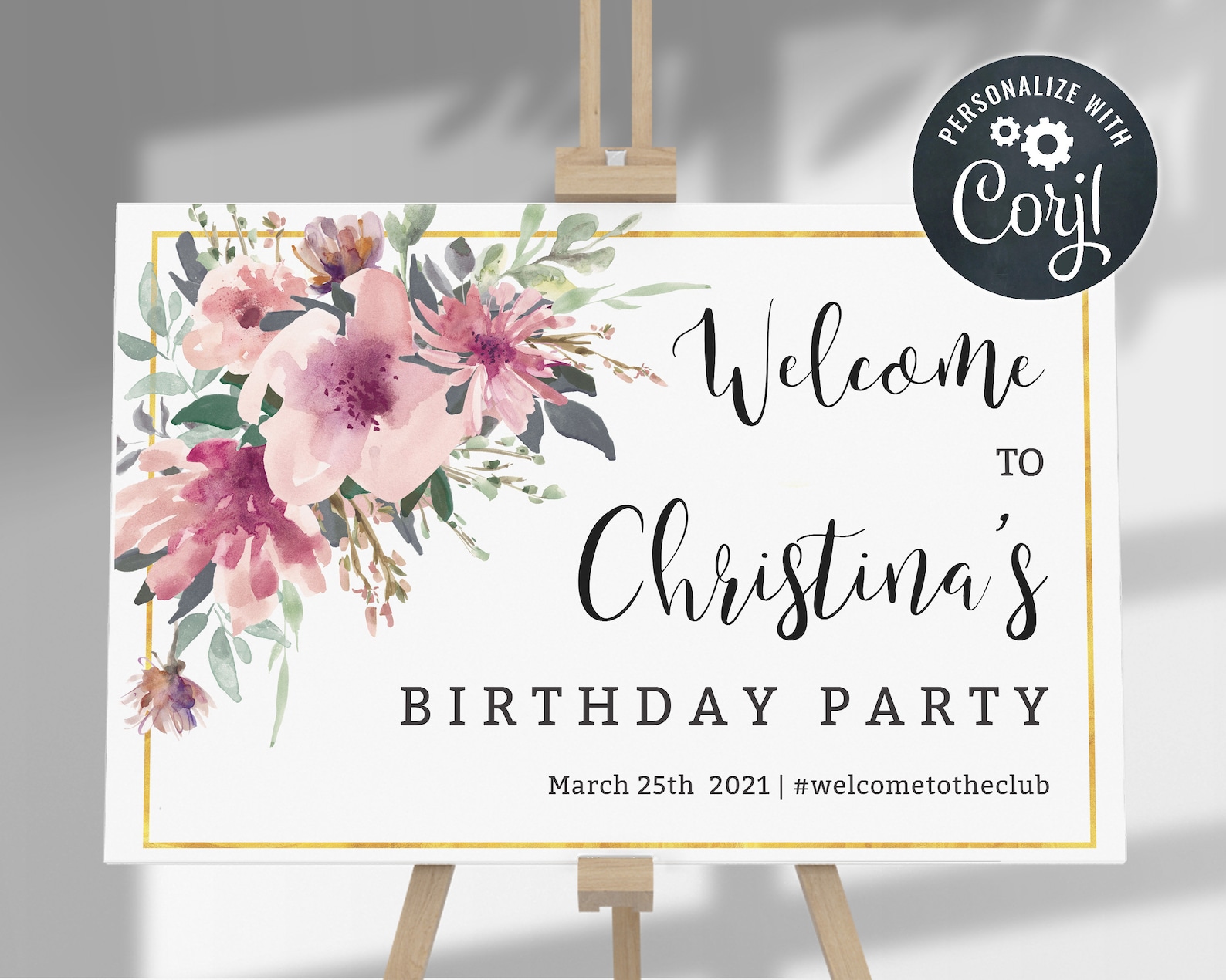 Horizontal Welcome Sign Welcome to Party Sign Floral Gold - Etsy