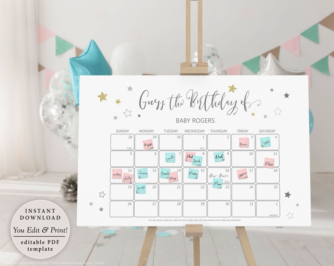 Baby Due Date Calendar, Baby Shower Birthday Prediction Calendar, Guess ...