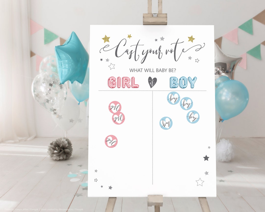 Cast Your Vote Gender Reveal Sign, Guess the Gender Sign, Balloon Boy ...