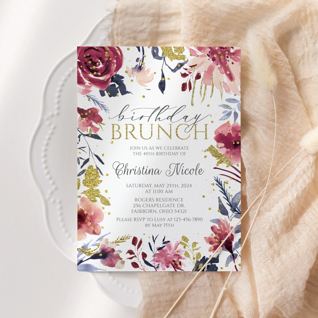 Birthday Brunch Invitation for Woman, 40th Birthday Invitation, Floral ...