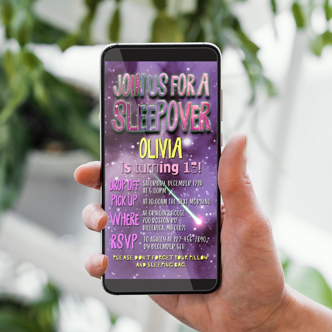 Sleepover Digital Invitation, Text Message Slumber Party Invite, Pajama ...