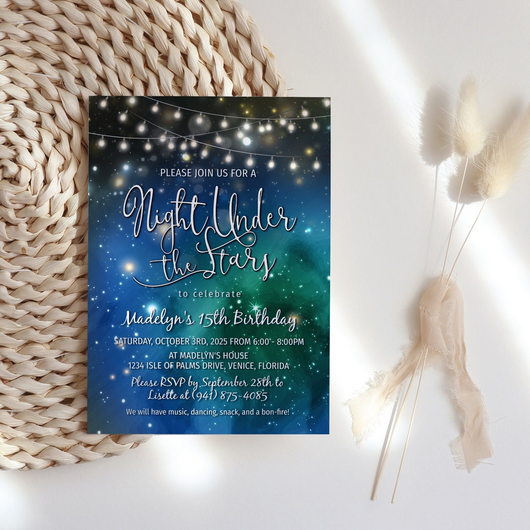 Night Under the Stars Birthday Party Invitation, Galaxy Digital Invite ...