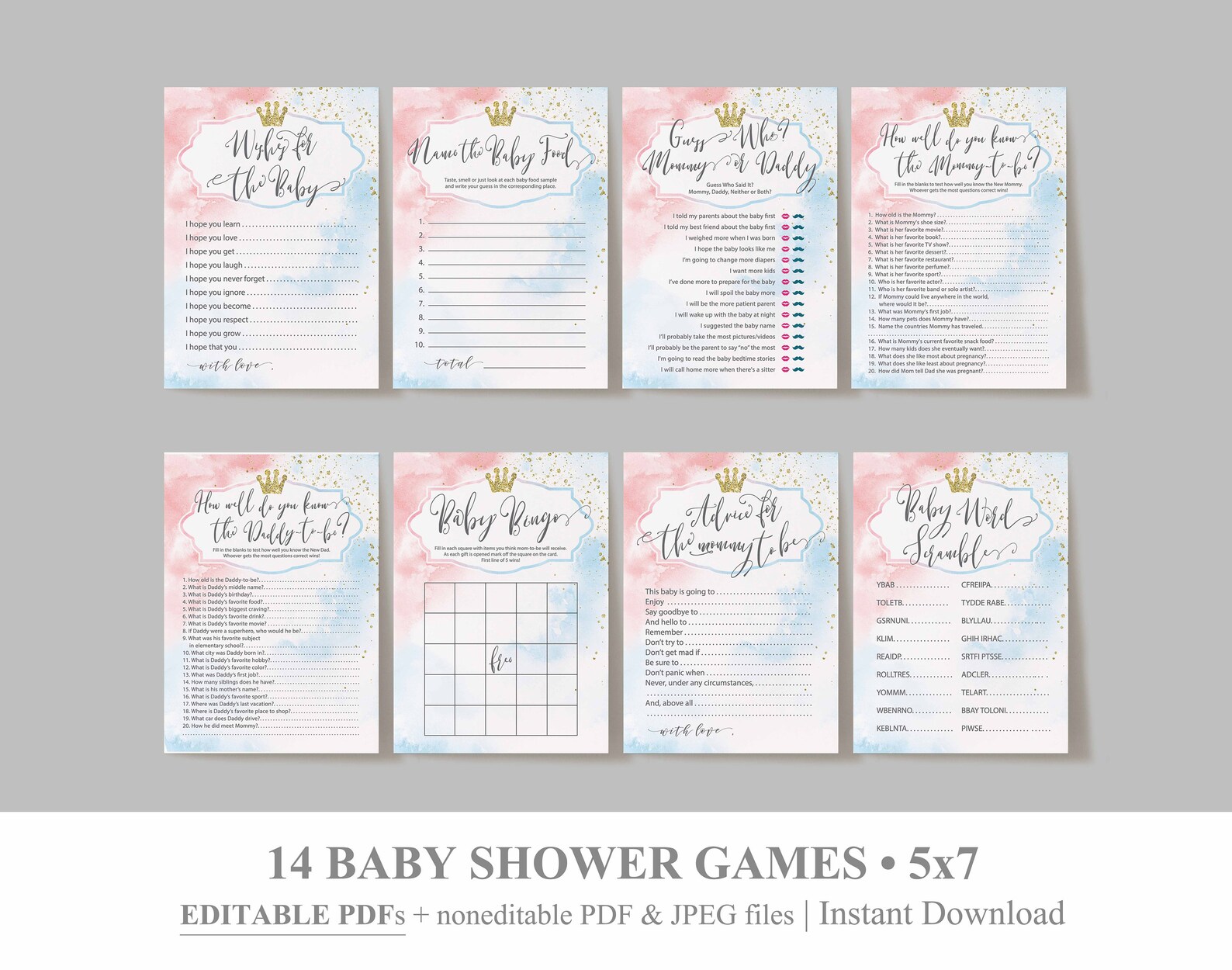 Gender Reveal Games Pink Blue Baby Shower Games Package 14 - Etsy
