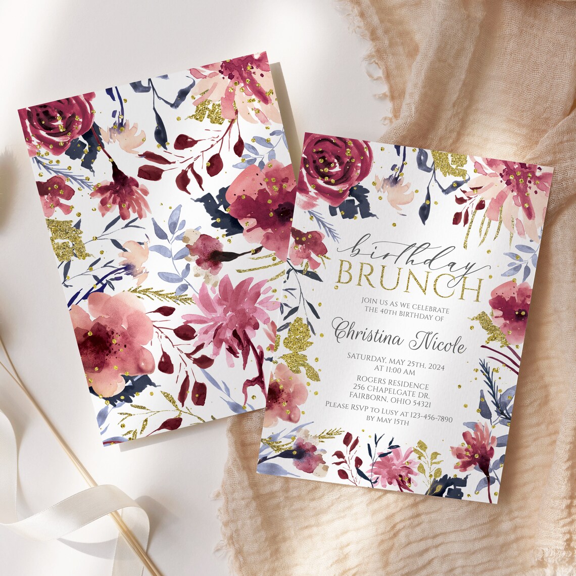 Birthday Brunch Invitation for Woman, 40th Birthday Invitation, Floral ...