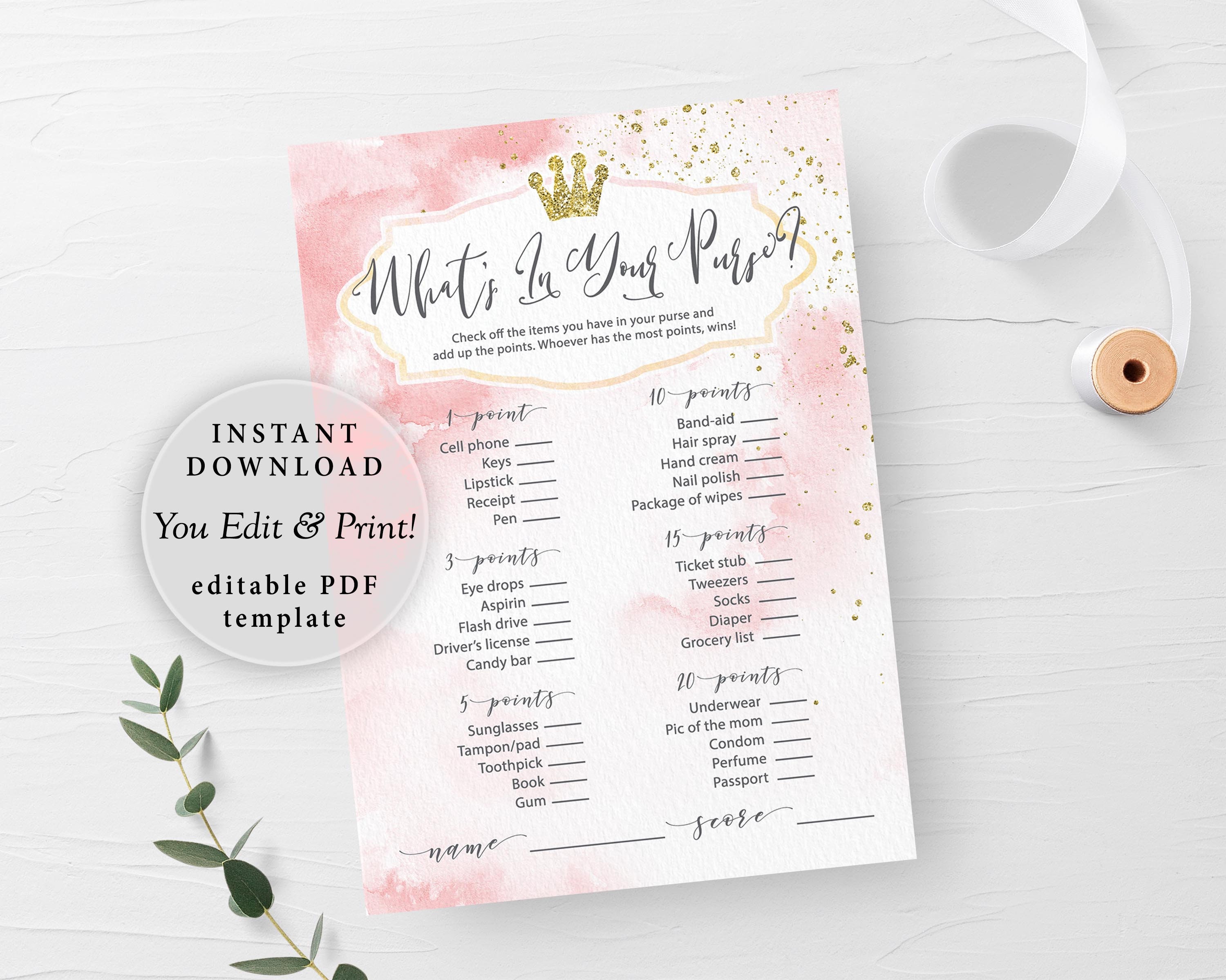 Whats in Your Purse Baby Shower Game Purse Search Game - Etsy