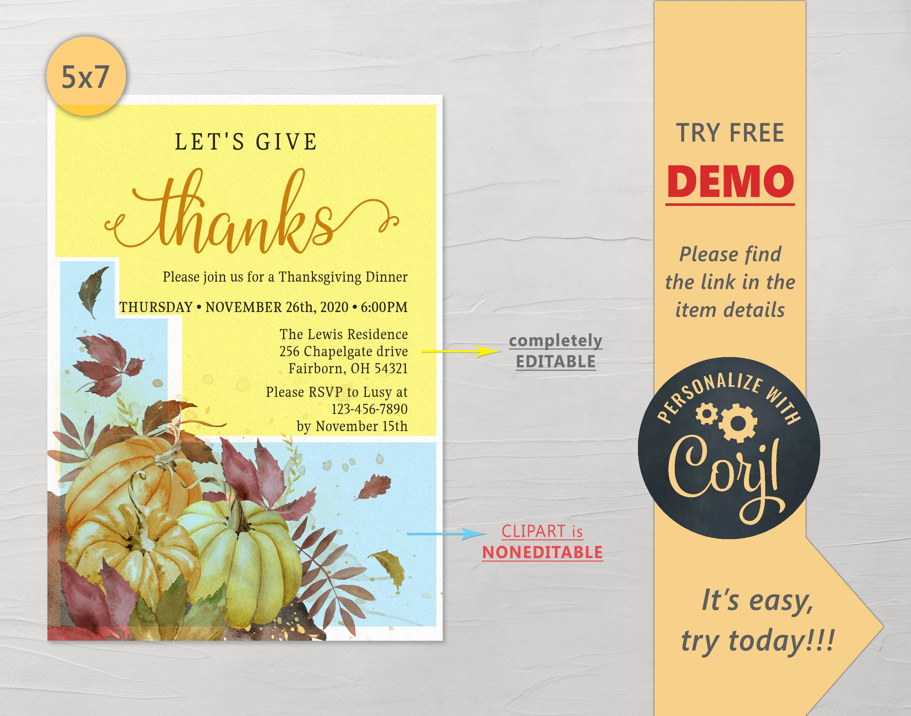 Thanksgiving Dinner Invitation Let's give Thanks | Etsy