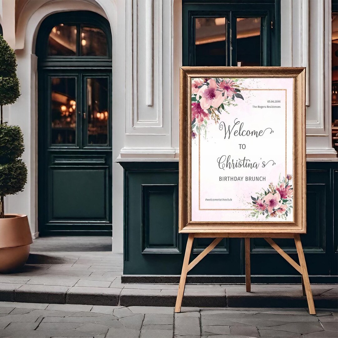 Birthday Party Welcome Sign for Women, Welcome Board ROSE Gold Blush ...