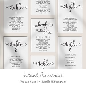 Printable Wedding Seating Chart Template, 5x7, 4x6 and 3.5x5 ...