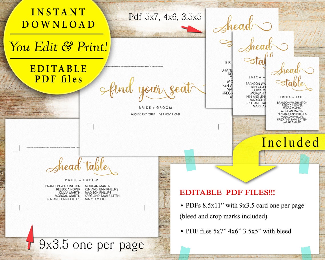 Gold Wedding Seating Chart PDF Template Printable Wedding - Etsy