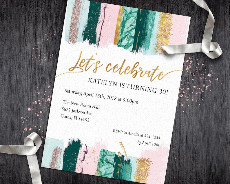 Modern GLAM Birthday Party Invitation Rose Gold Glitter | Etsy