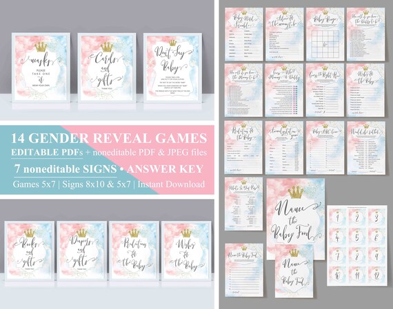 Gender Reveal Games Pink Blue Baby Shower Games Package 14 - Etsy