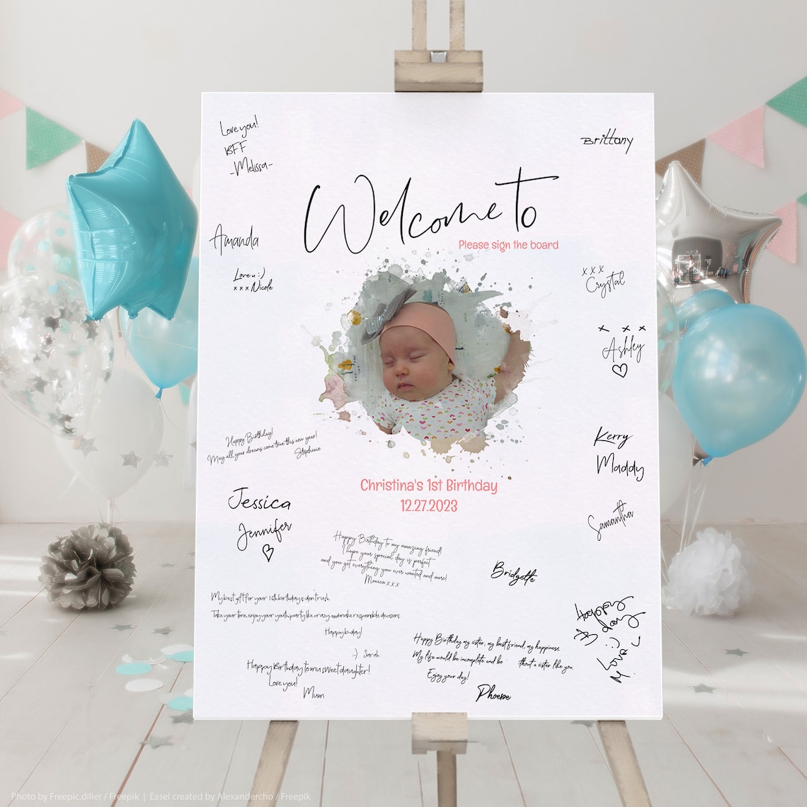 1st Birthday Guest Book Alternative, Photo Welcome Signature Sign, Sign ...