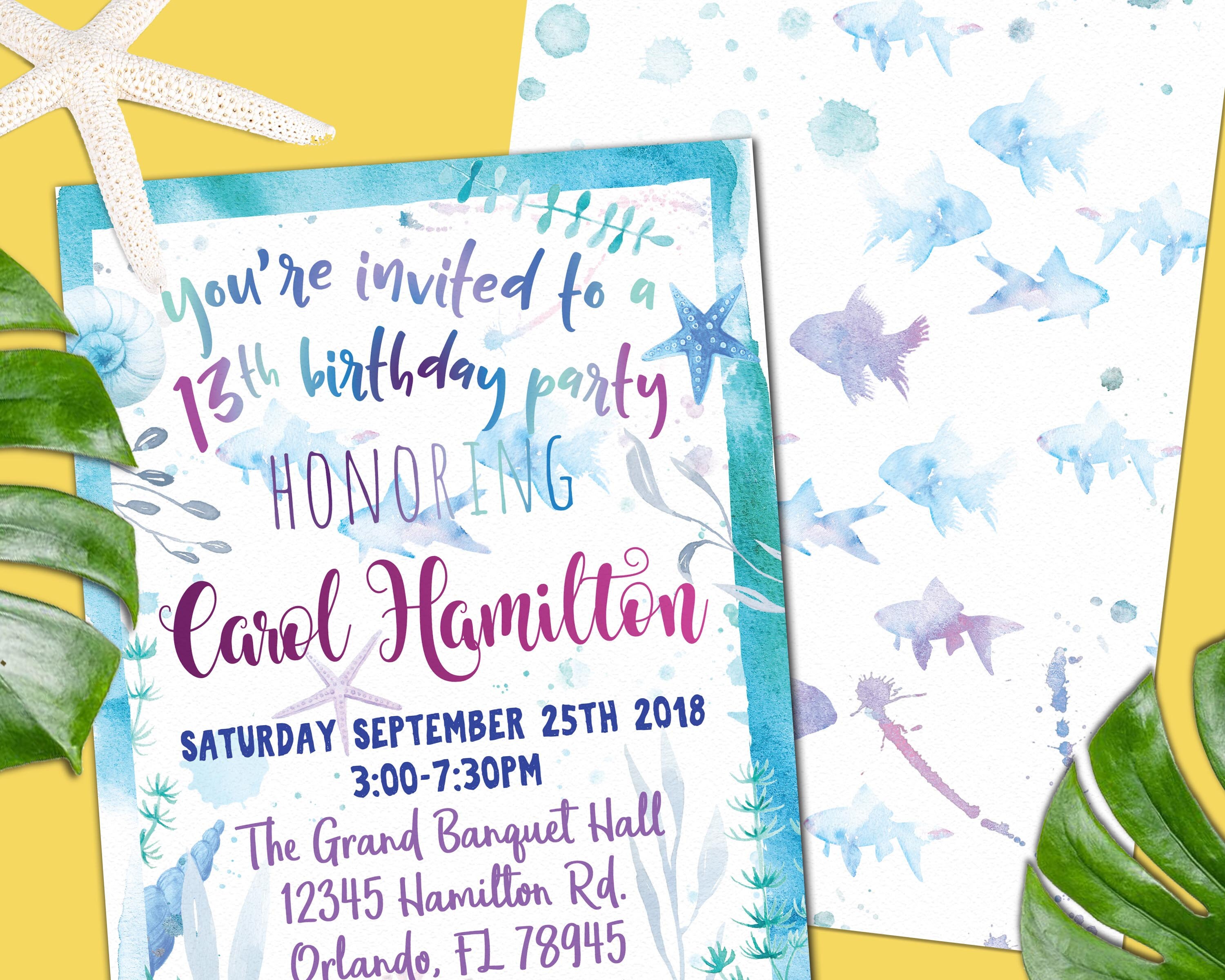 BEACH PARTY Invitation Under the Sea Invite Ocean 13th - Etsy