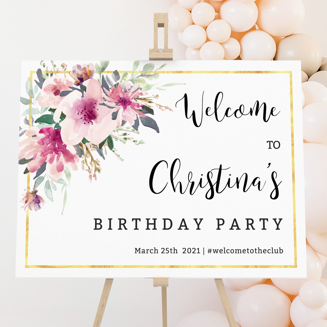 Horizontal Welcome Sign, Welcome to Party Sign Floral, Gold Frame and ...
