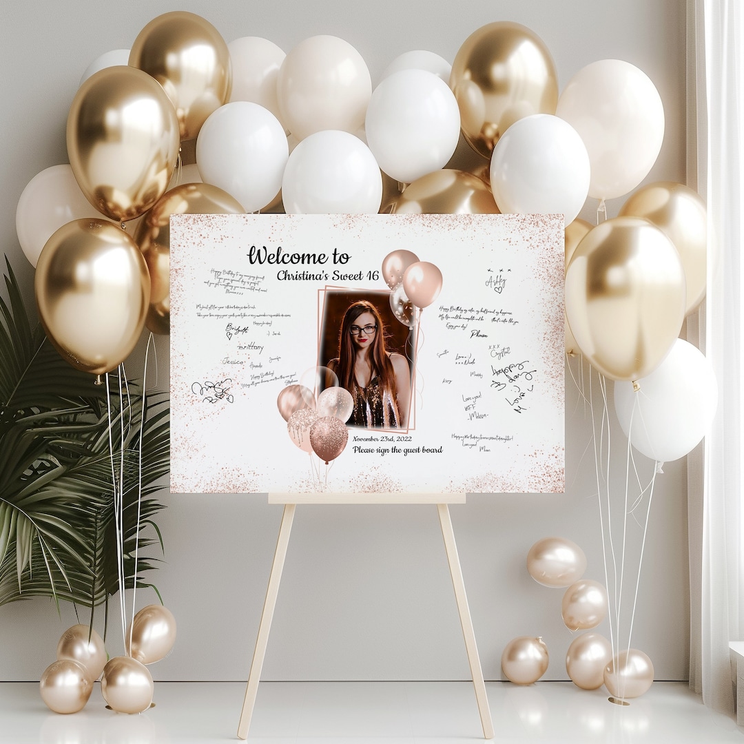 Sweet 16 Sign in Board, Rose Gold Photo Guest Book, Sweet 16 Signature ...
