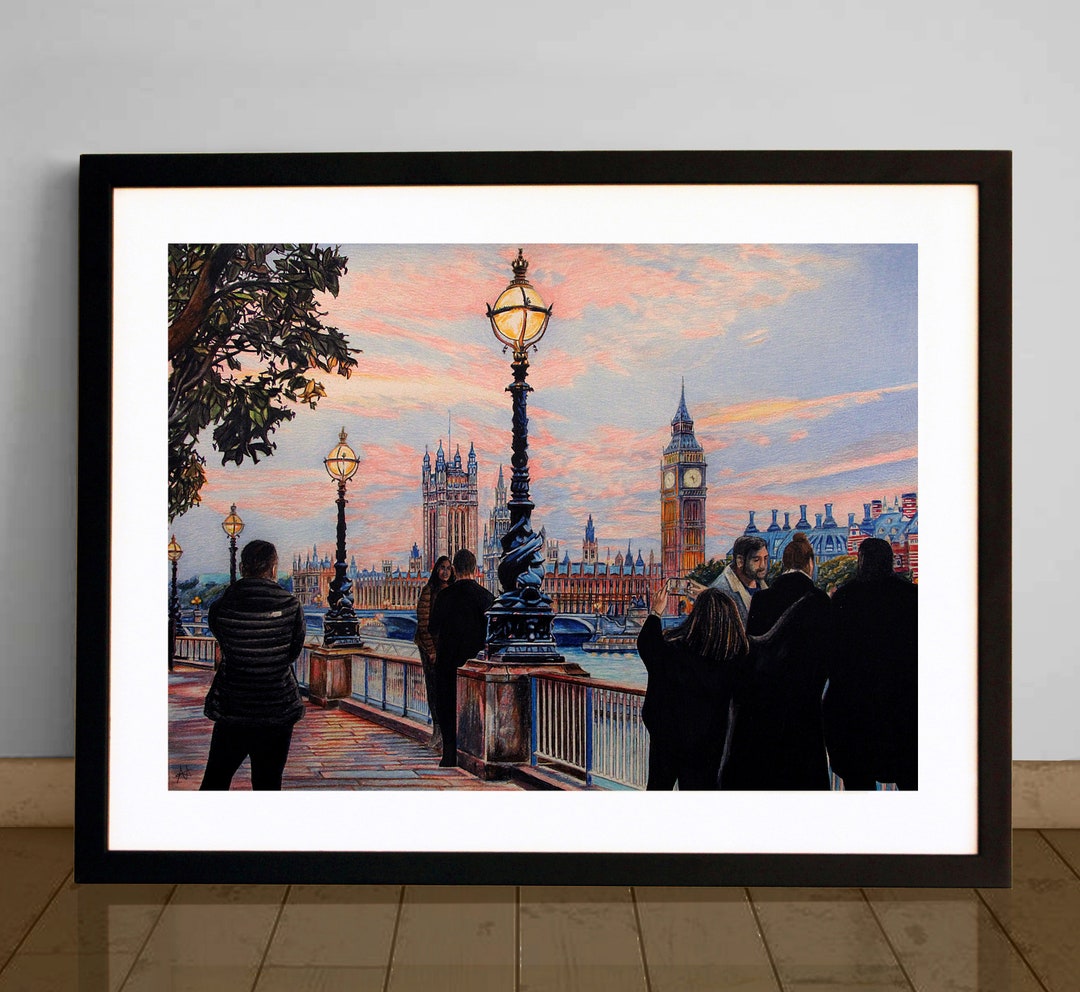 The Queen's Walk. London, UK. Original Work. Coloured Pencils and Ink ...