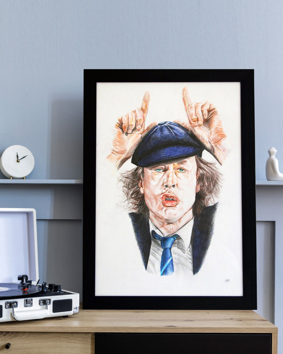 Angus Young Original Portrait. AC-DC. Hand-signed. Original Art. A ...
