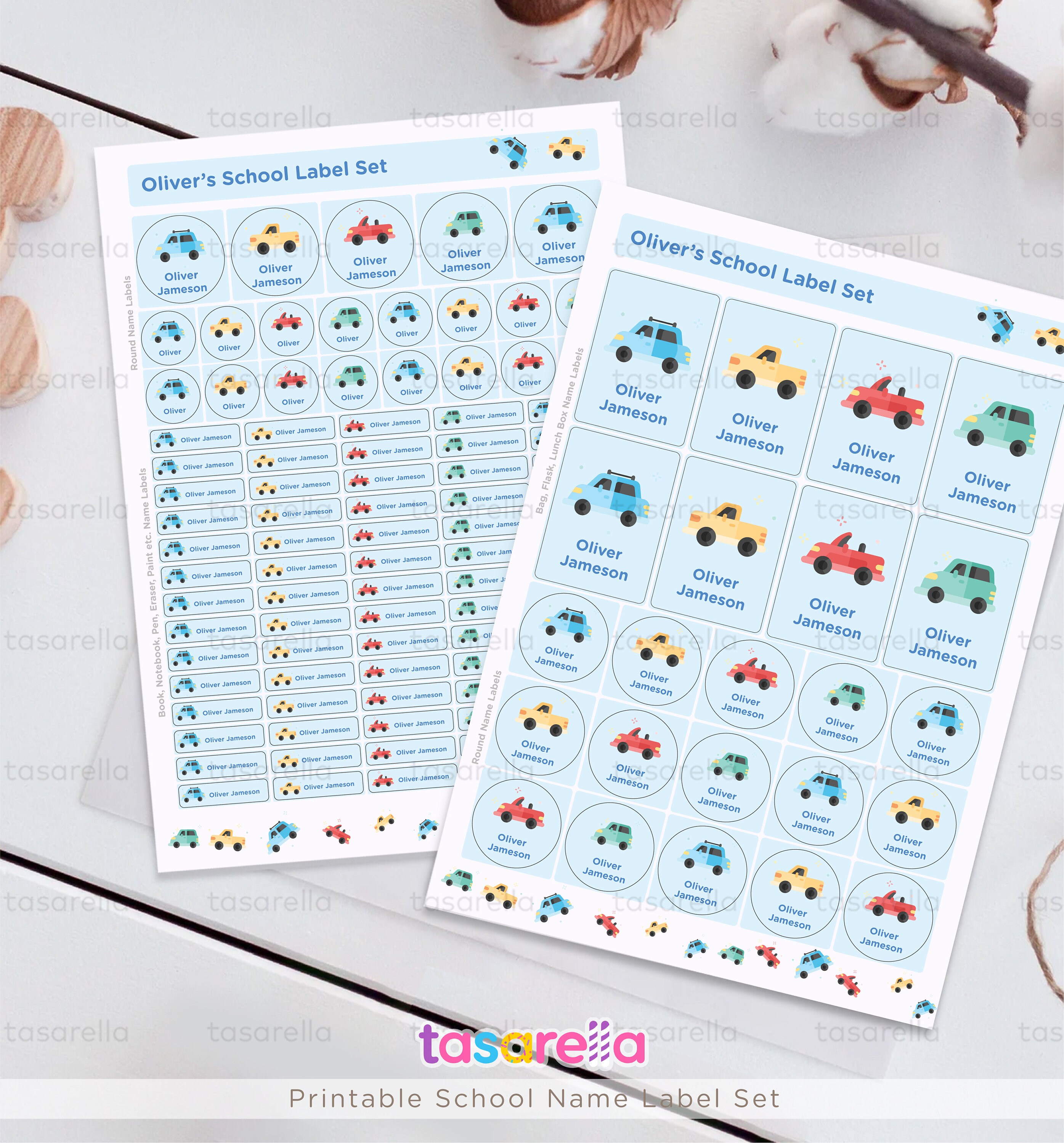 Cars Name Labels, Editable School Labels, Personalised PRINTABLE ...