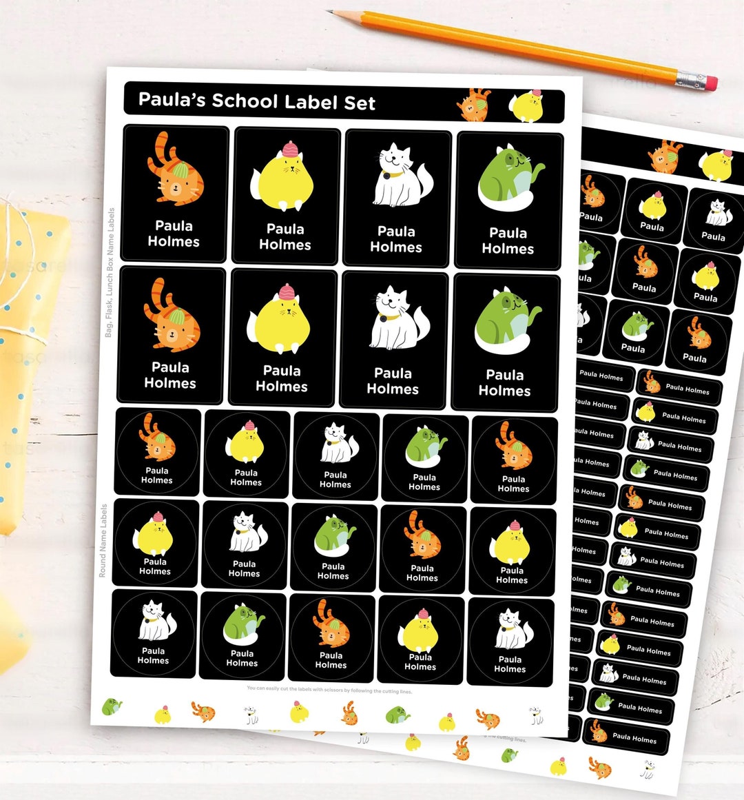 Cats Name Labels, Editable School Labels, Personalised PRINTABLE ...