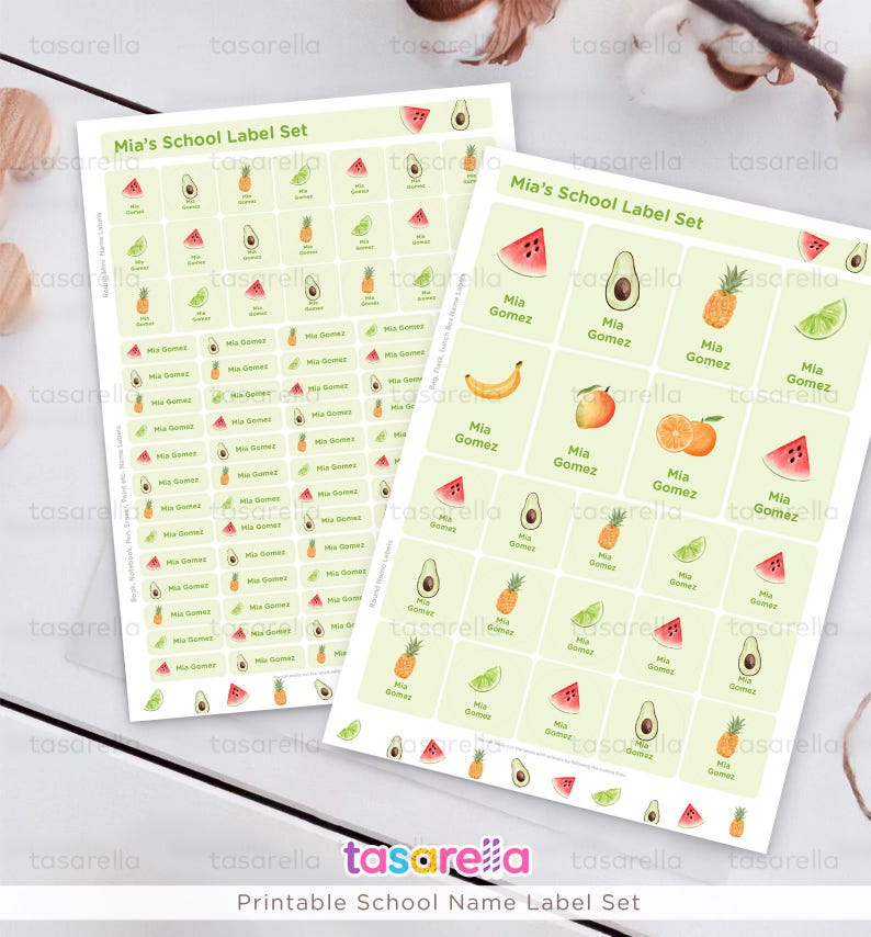 Fruits Name Labels, Editable School Labels, Personalised PRINTABLE ...