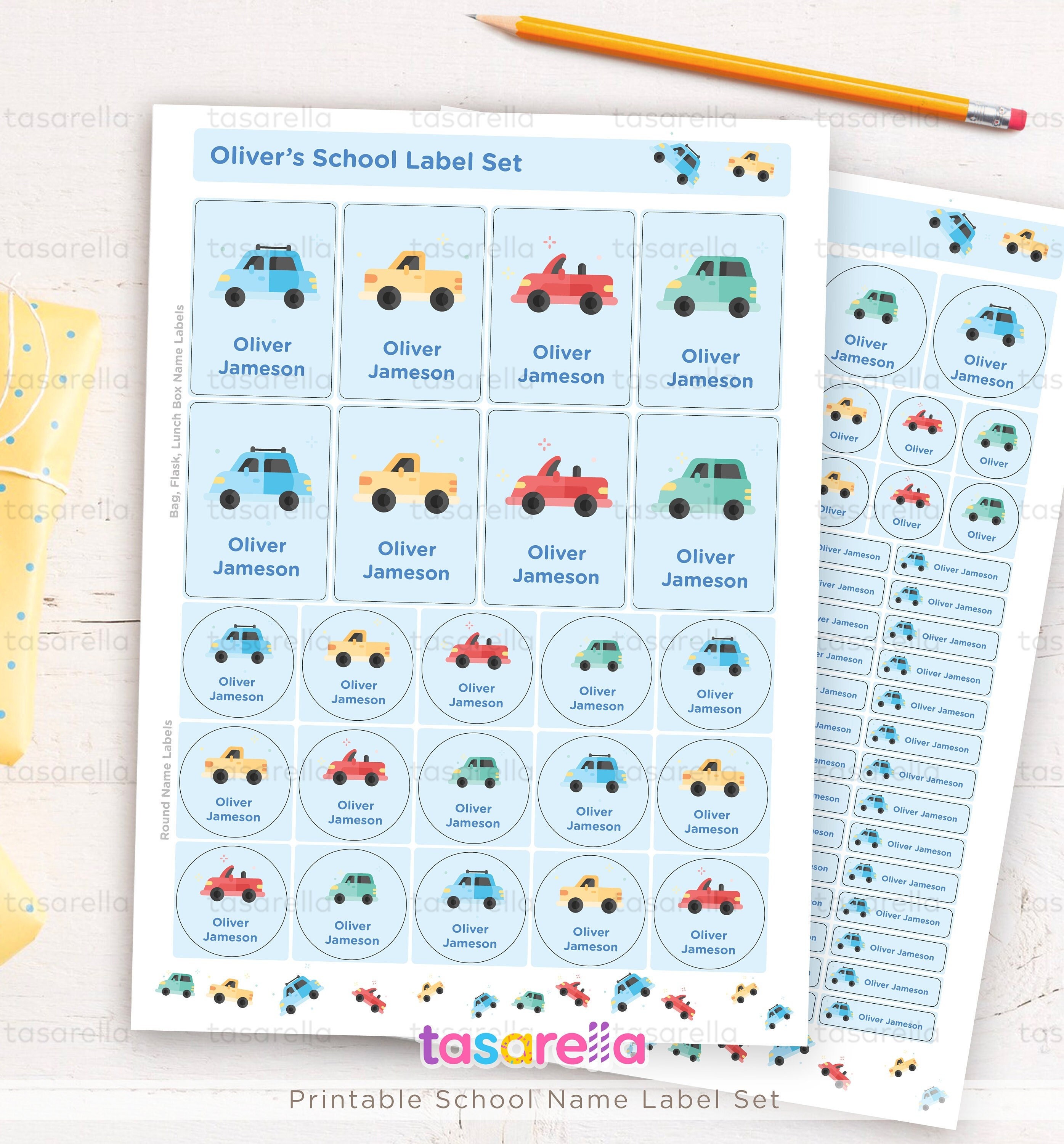 Cars Name Labels, Editable School Labels, Personalised PRINTABLE ...