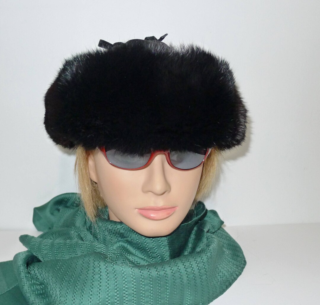 Pretty genuine black rabbit fur trooper/ushanka style hat - Etsy Canada