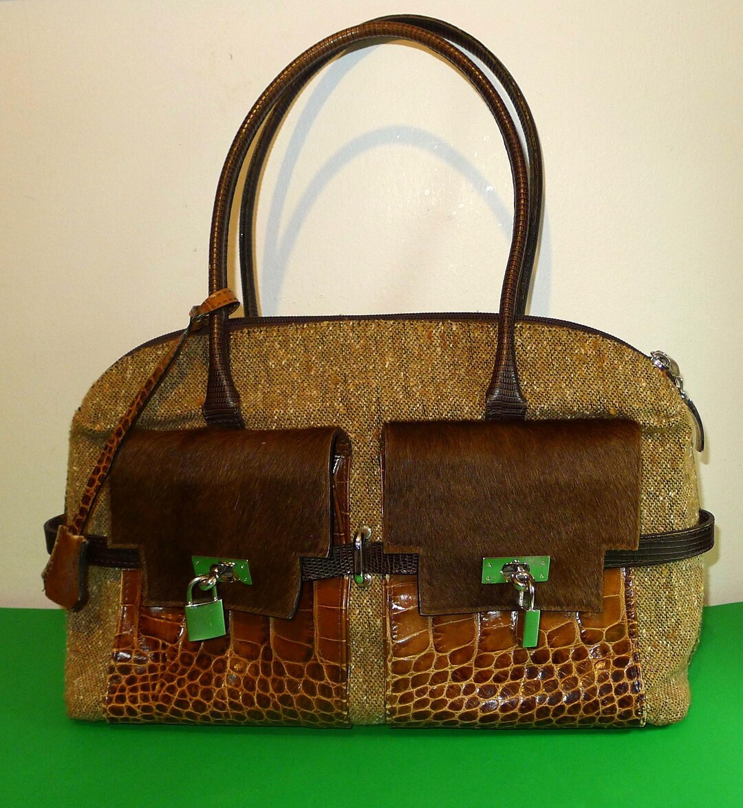 Rare Vintage LANZETTI Bag by Lexiapel Handbag -canvas/leather/fur With ...
